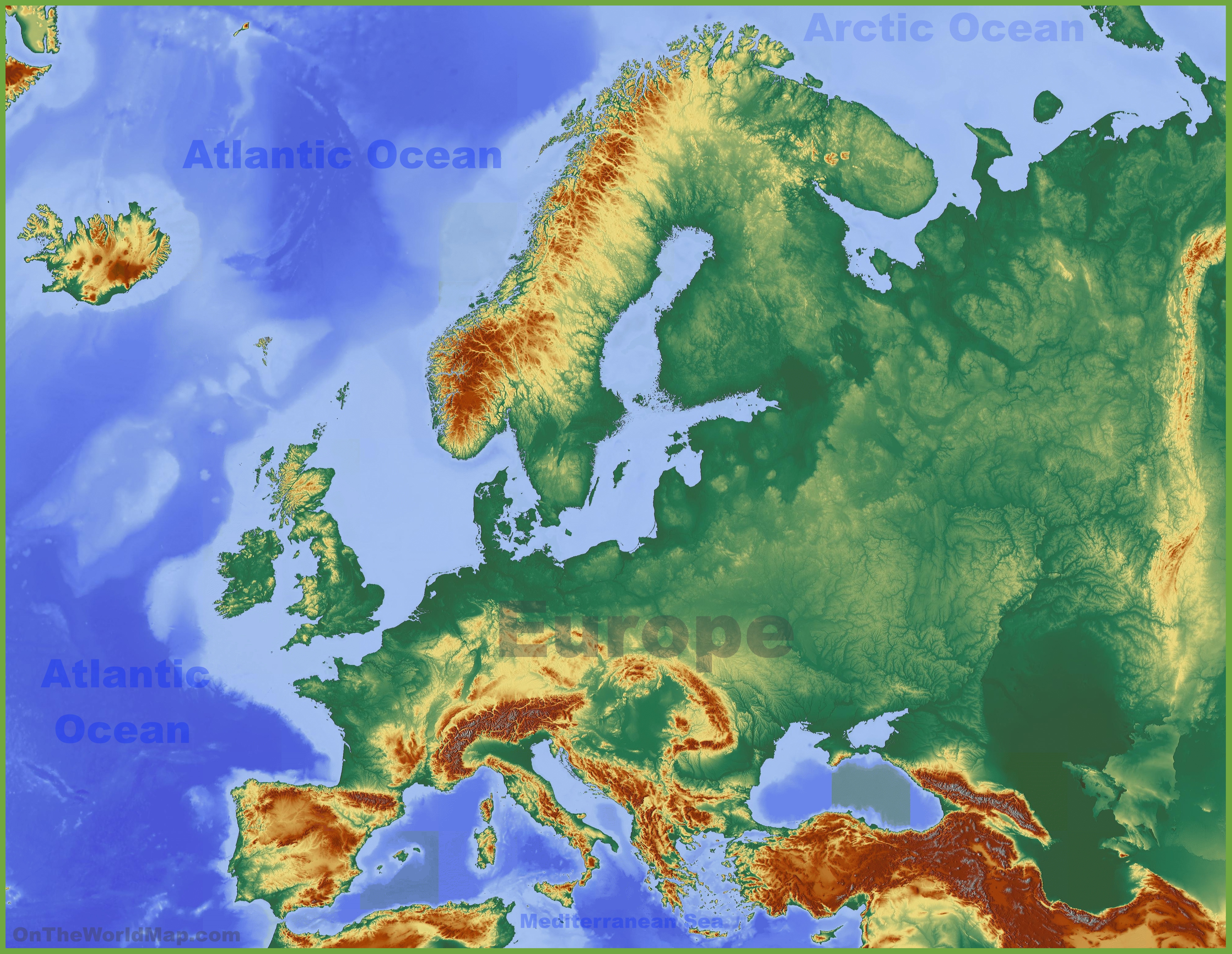 Physical map of Europe Physical map of Europe