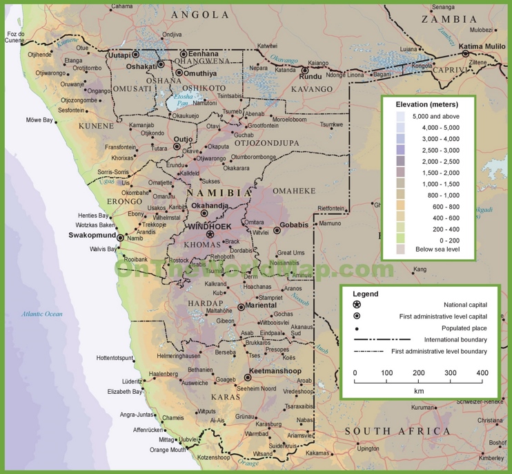 Namibia Physical Map Namibia Physical Map