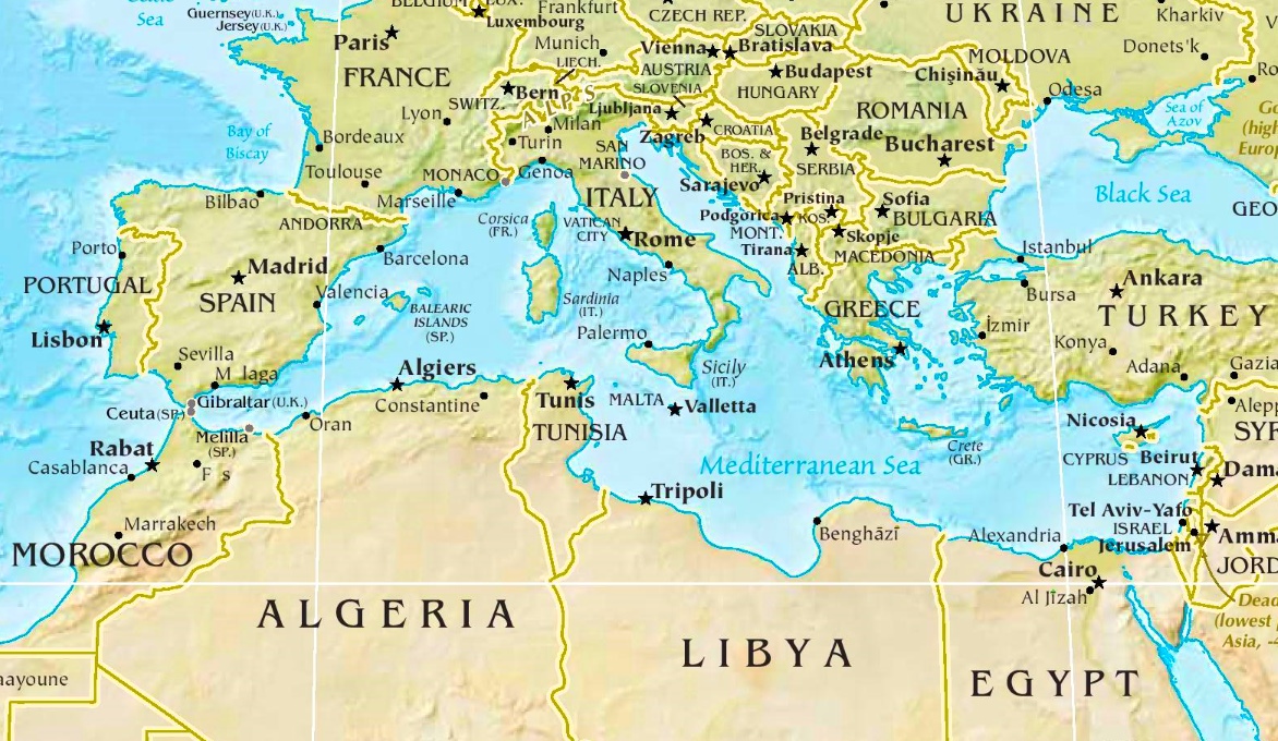 Mediterranean Sea Physical Map Mediterranean Sea Physical Map