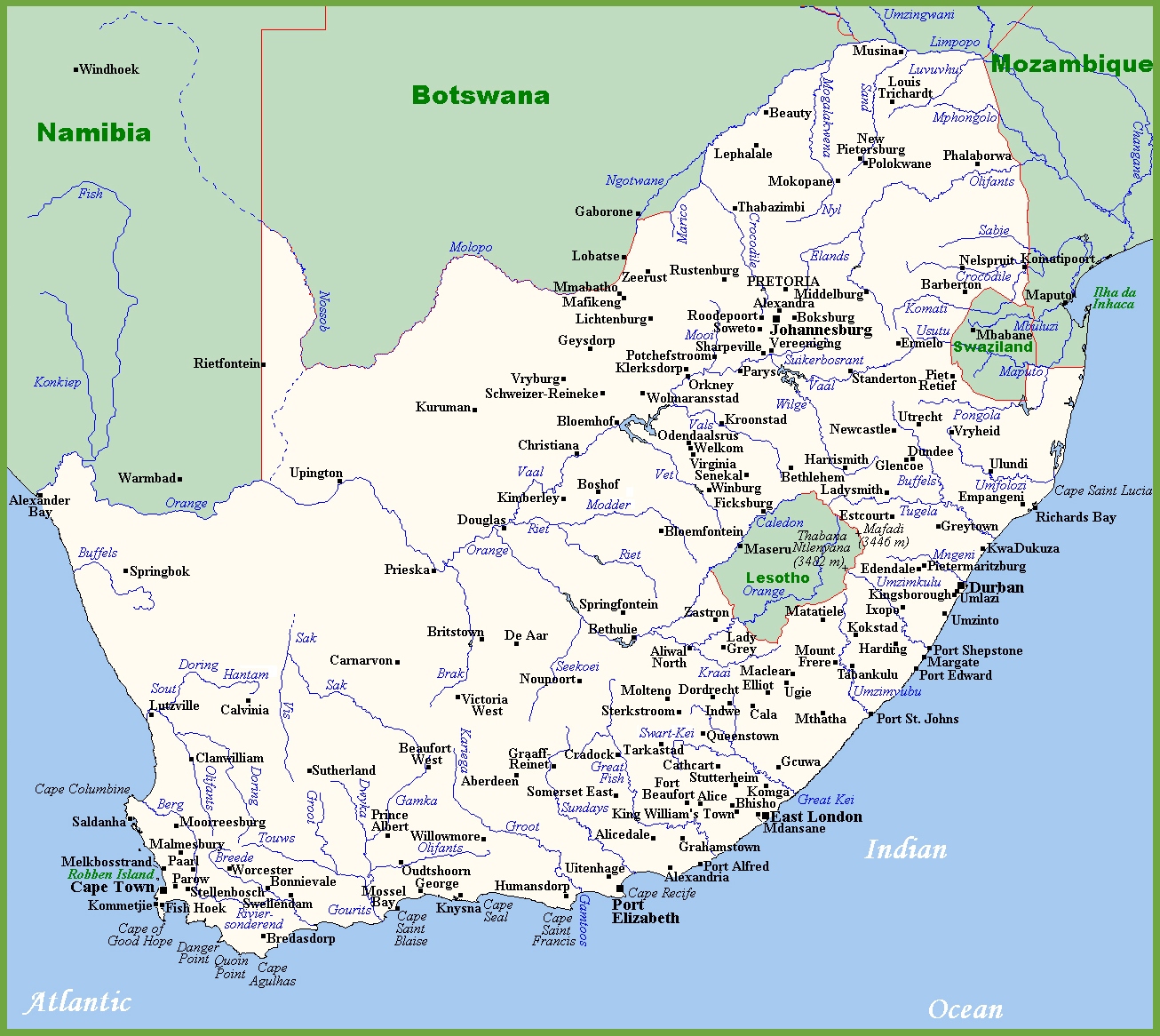 Map Of South Africa With Cities And Towns Map Of South Africa With Cities And Towns