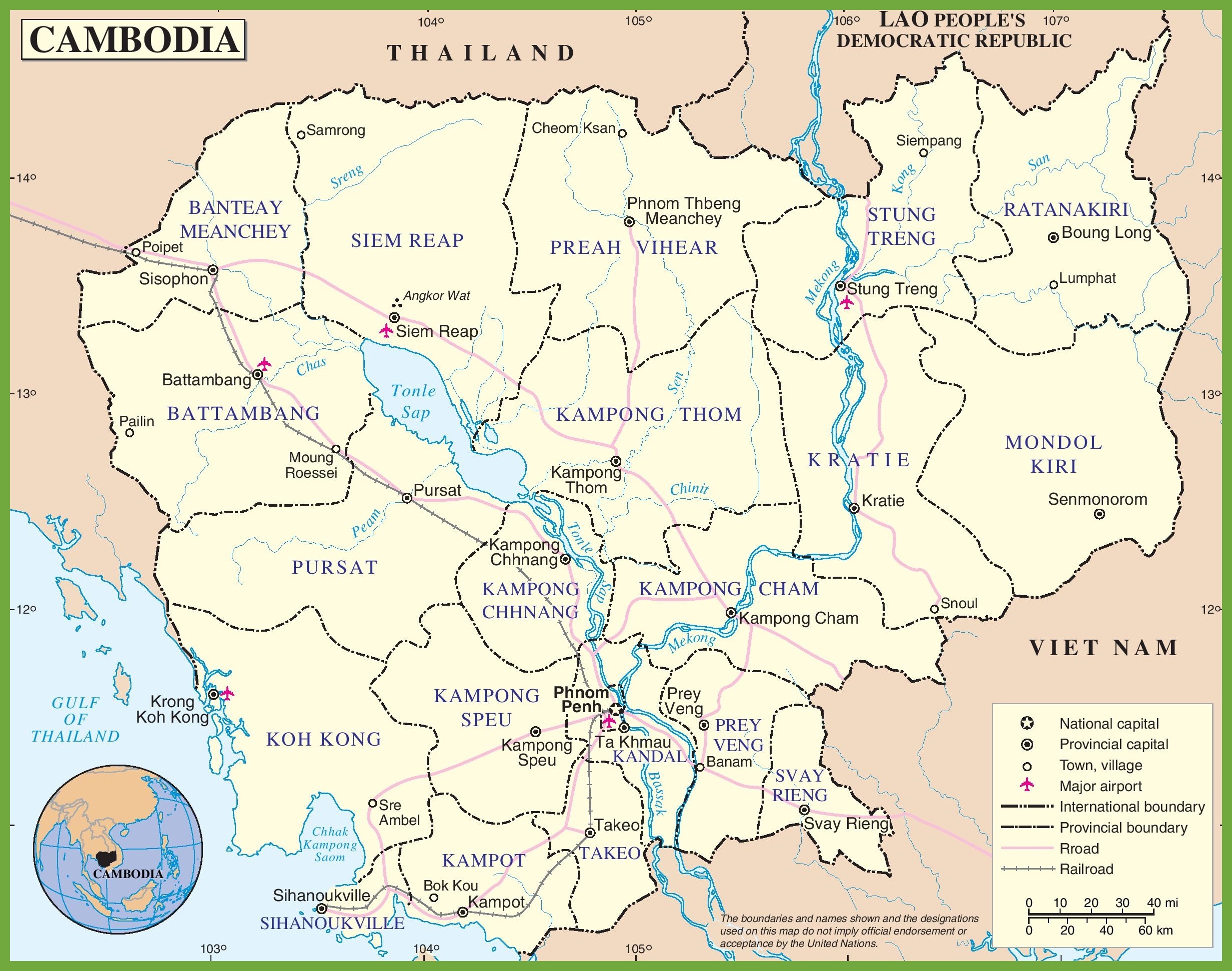 Cambodia Political Map Ontheworldmap Cambodia Political Map Ontheworldmap