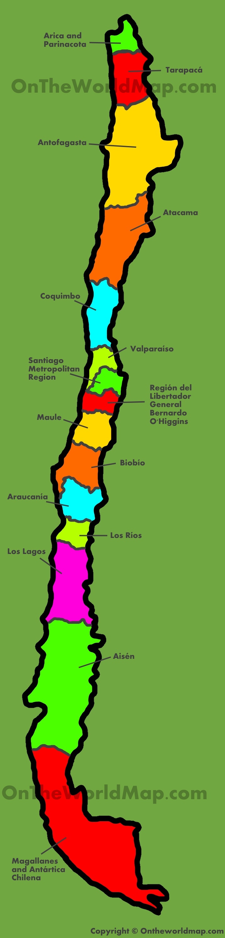 Administrative Map Of Chile Ontheworldmap Administrative Map Of Chile Ontheworldmap