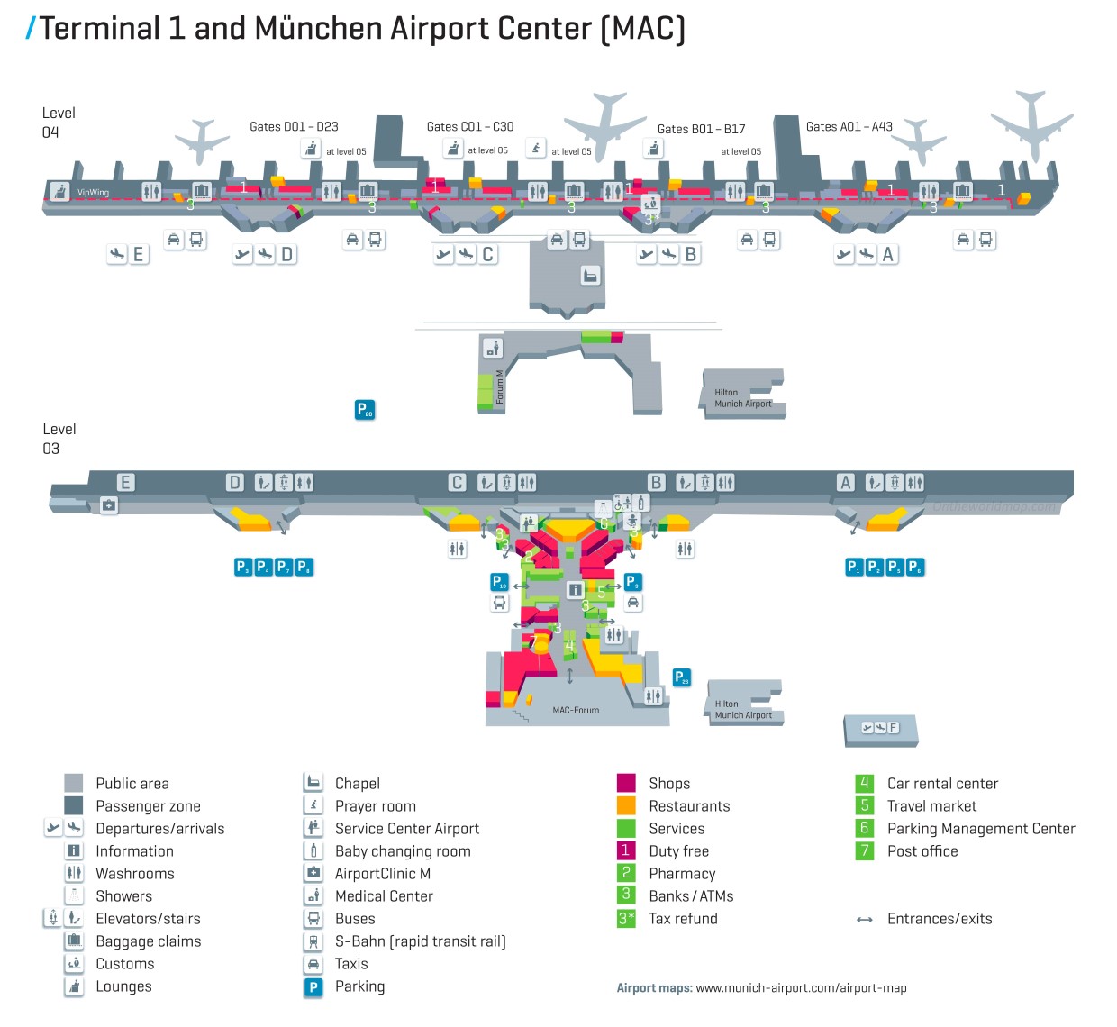 Munich Airport Map Terminal 1 Ontheworldmap Munich Airport Map Terminal 1 Ontheworldmap