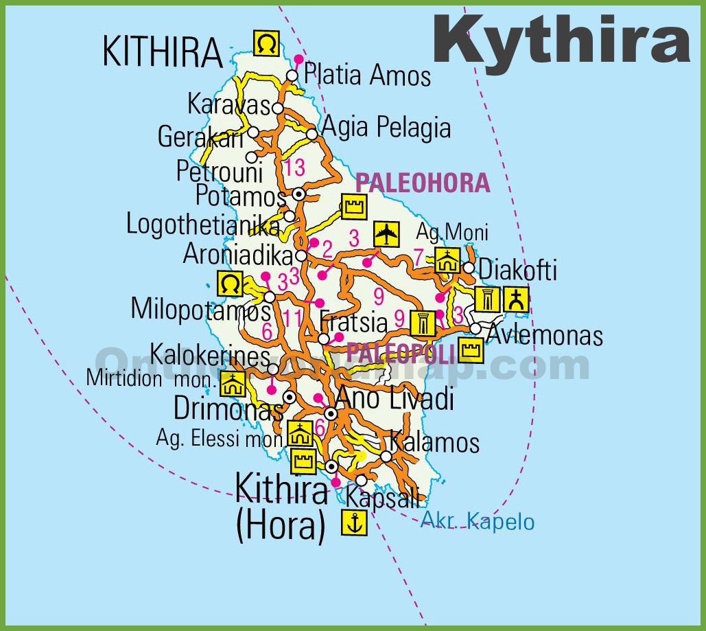 Kythira Road Map Ontheworldmap