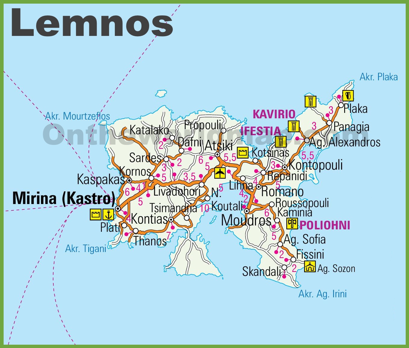 Lemnos Road Map Ontheworldmap