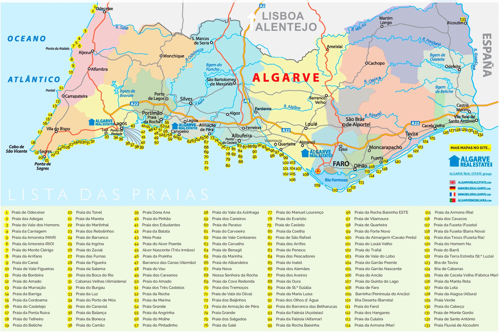 Algarve Beach Map Ontheworldmap Algarve Beach Map Ontheworldmap