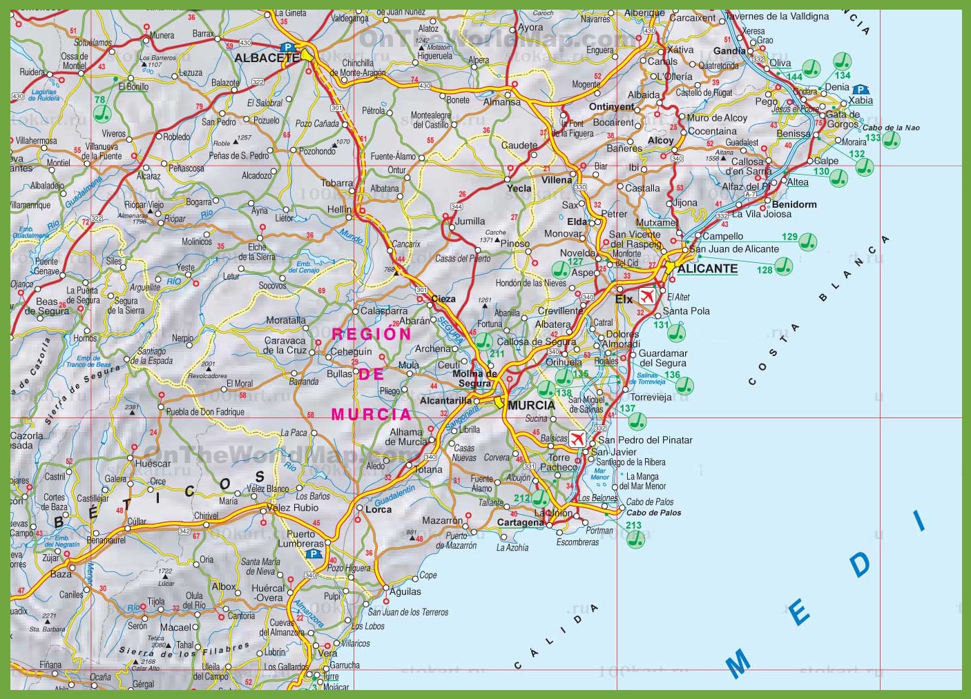 Region Of Murcia Tourist Map Ontheworldmap Region Of Murcia Tourist Map Ontheworldmap