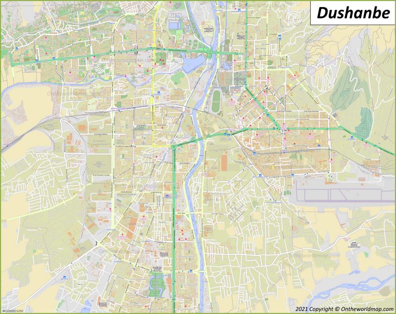 Dushanbe Map | Tajikistan | Detailed Maps of Dushanbe