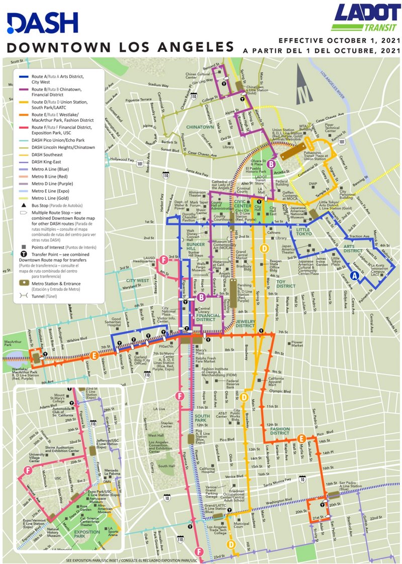 Downtown Los Angeles DASH Map Ontheworldmap Downtown Los Angeles DASH Map Ontheworldmap