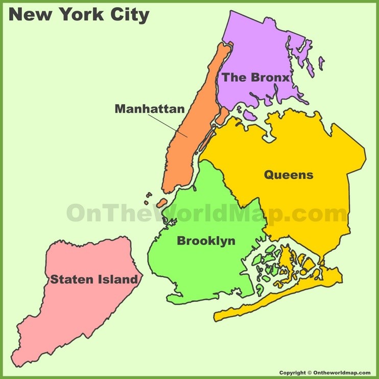 New York City Boroughs Map Ontheworldmap New York City Boroughs Map Ontheworldmap