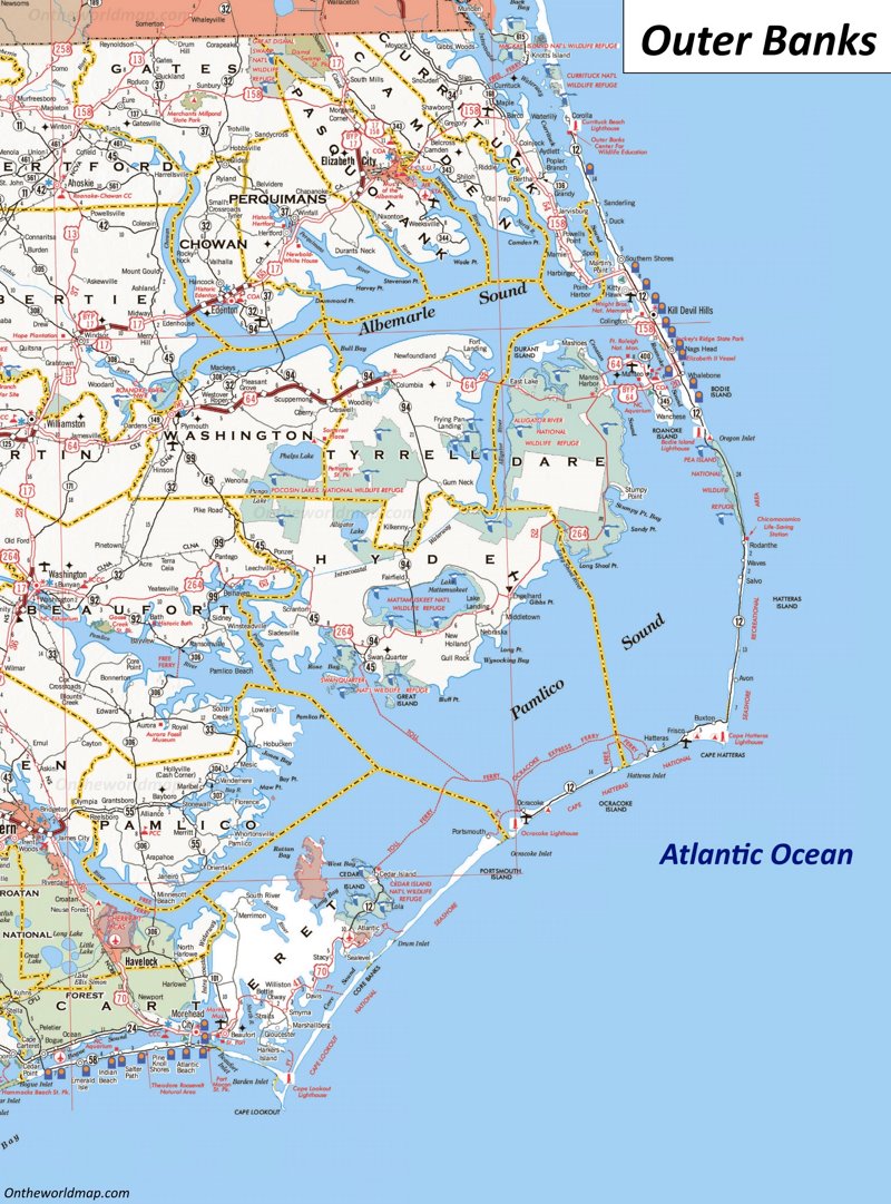Map Of The Outer Banks North Carolina U S List Of Islands And Map Of The Outer Banks North Carolina U S List Of Islands And