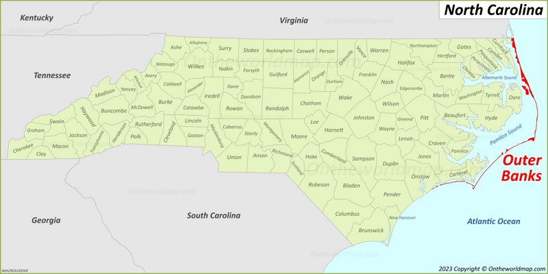 Map of The Outer Banks | North Carolina, U.S. | List of Islands and ...