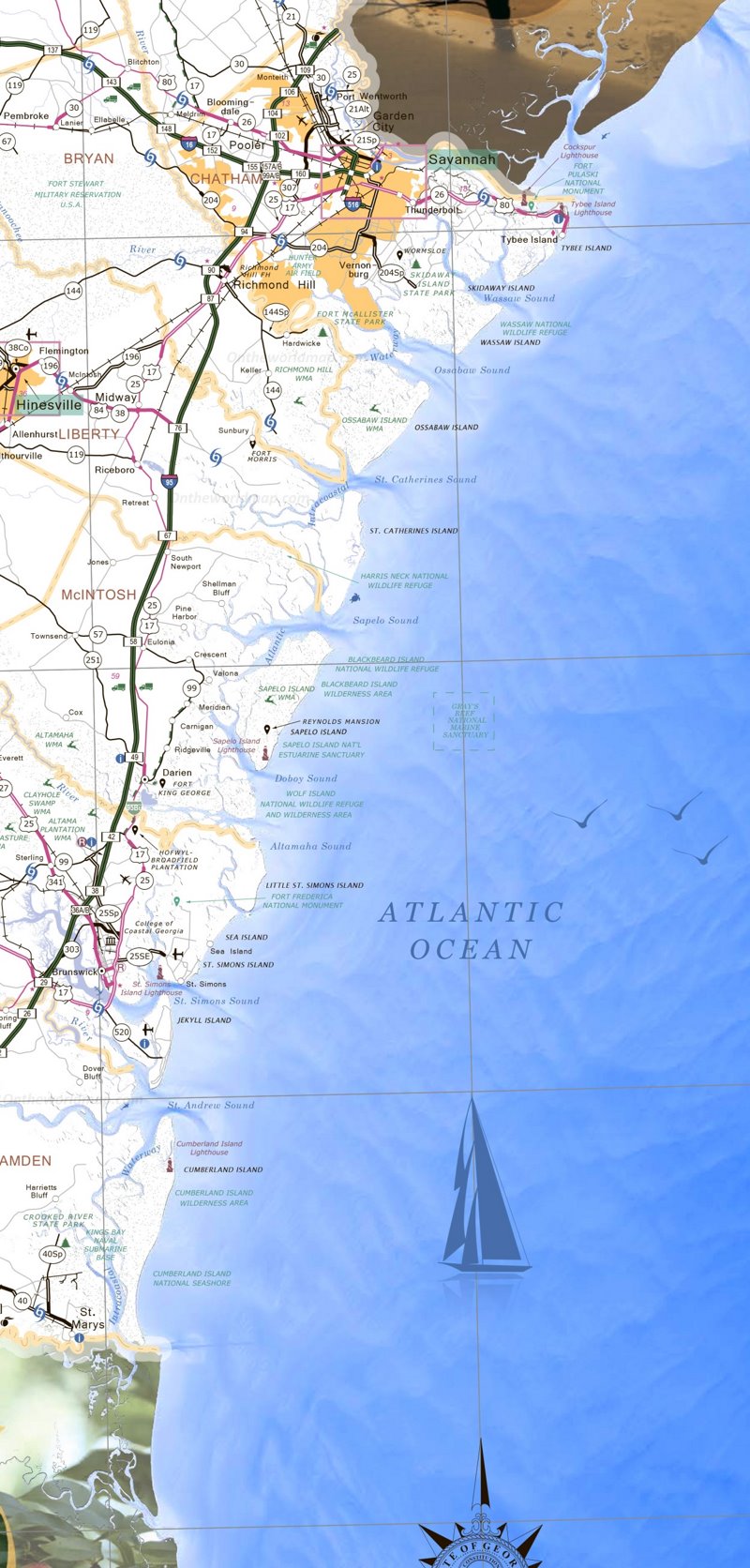 Map of The Sea Islands | South Carolina, Georgia, U.S. | Detailed Maps ...