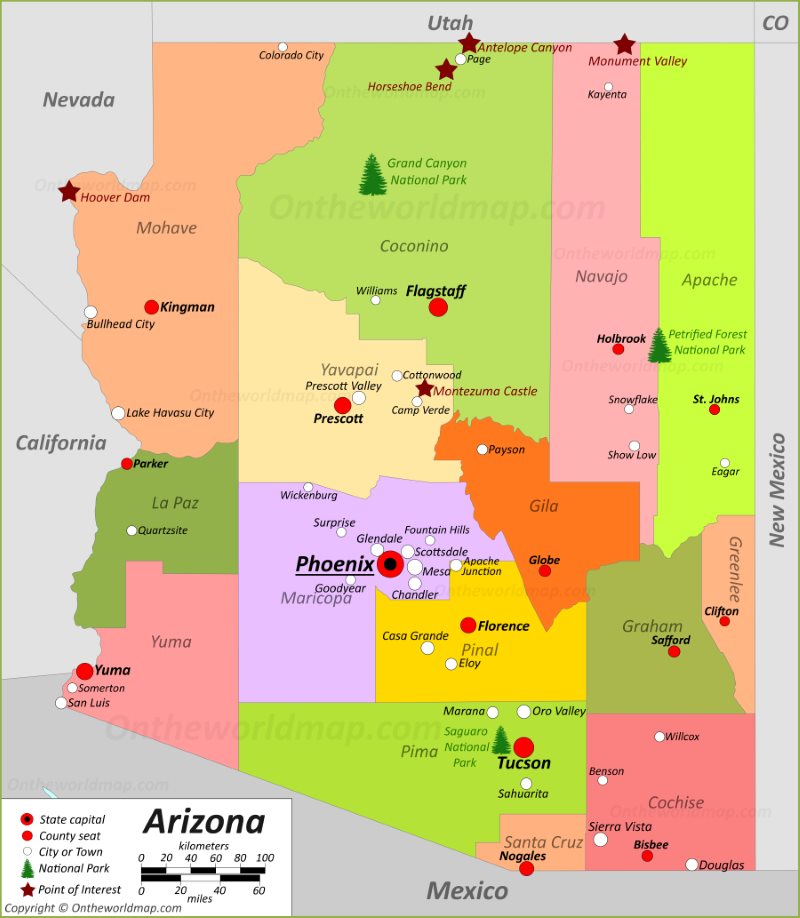 Arizona State Political Map Arizona State Political Map