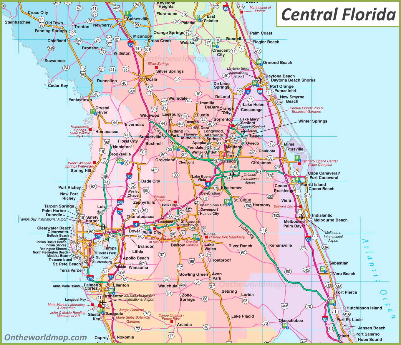 Map of Central Florida - Ontheworldmap.com Map of Central Florida - Ontheworldmap.com