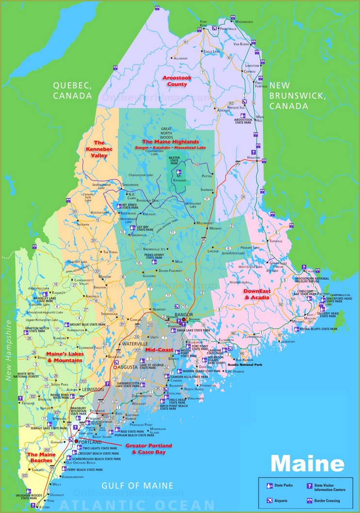 Maine Tourist Map Ontheworldmap Maine Tourist Map Ontheworldmap