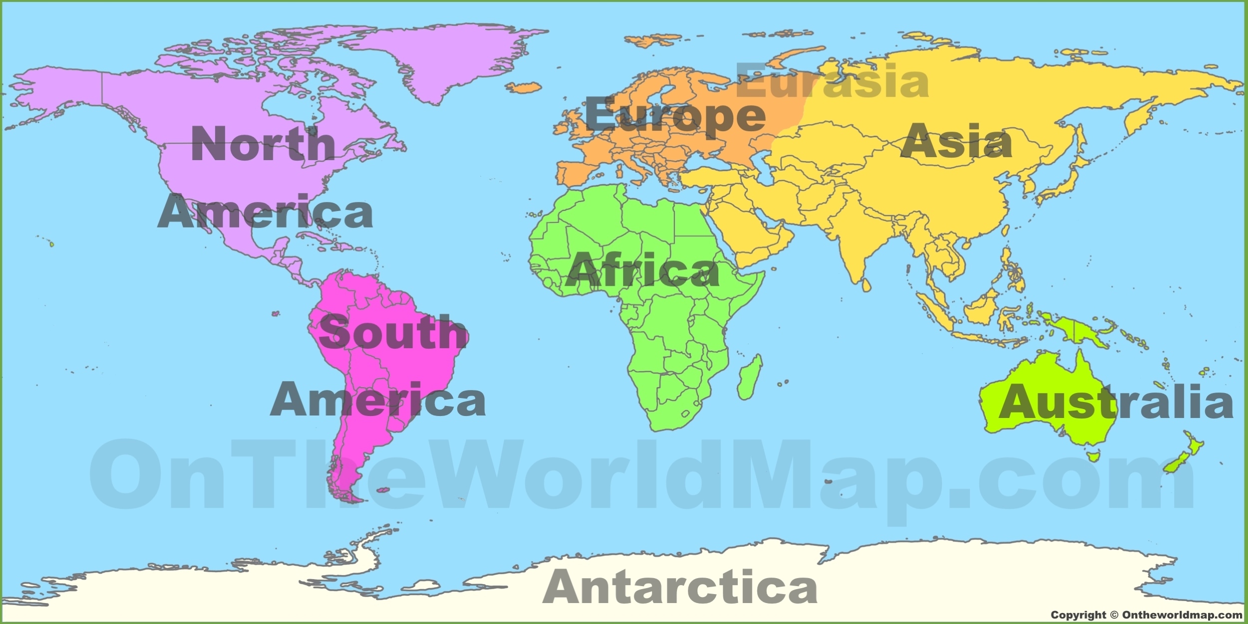 World Map With Continents Ontheworldmap
